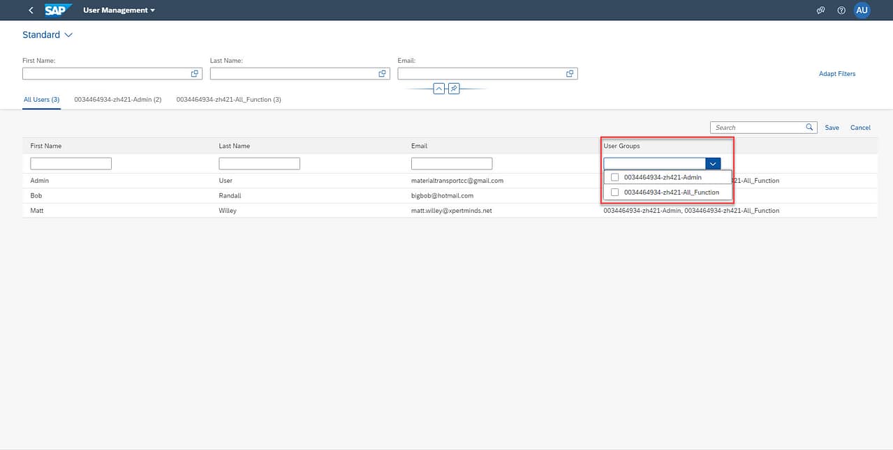 LBN User Management - Material Transport